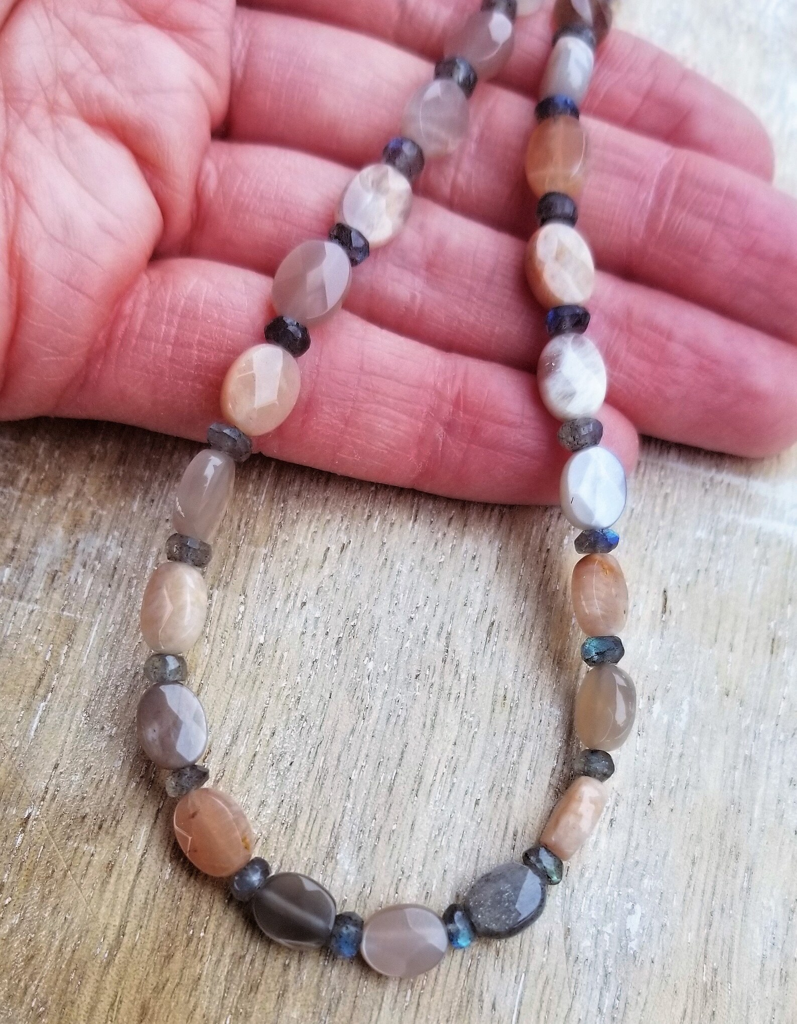 Sunstone Labradorite Beaded Necklace 16 Inch Necklace Dainty | Etsy