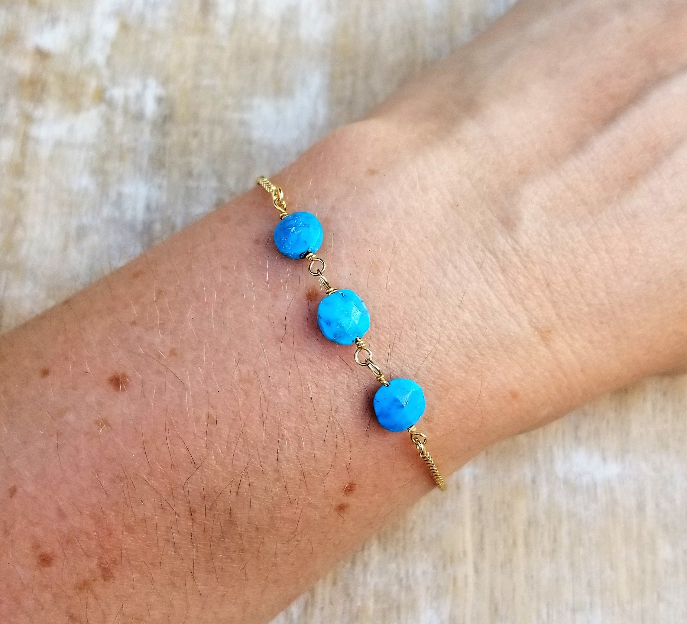 Turquoise Gemstone Bracelet Adjustable Bracelet Blue Stone - Etsy