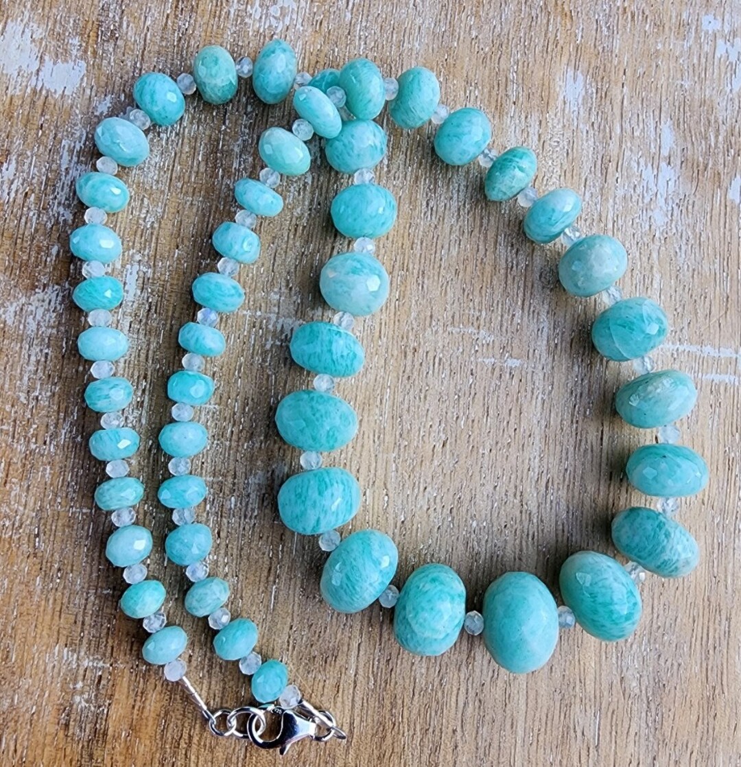 Peruvian Amazonite and Rainbow Moonstone Gemstone Necklace Sterling ...