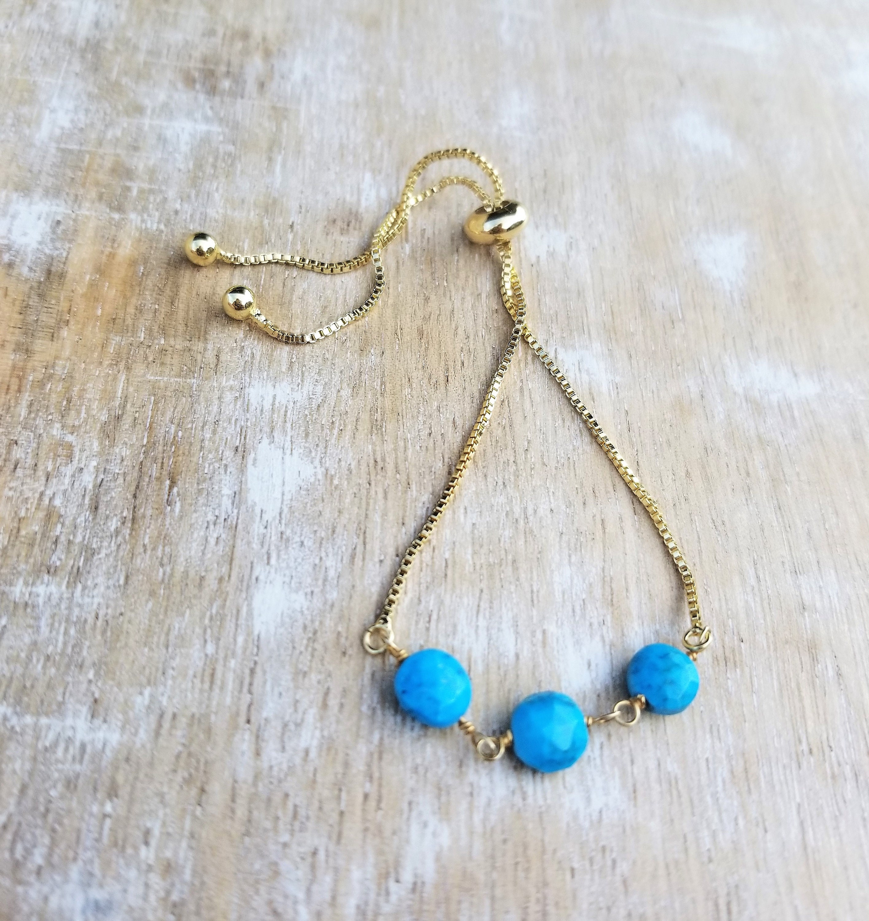 Turquoise Gemstone Bracelet, Adjustable Bracelet, Blue Stone Bracelet ...