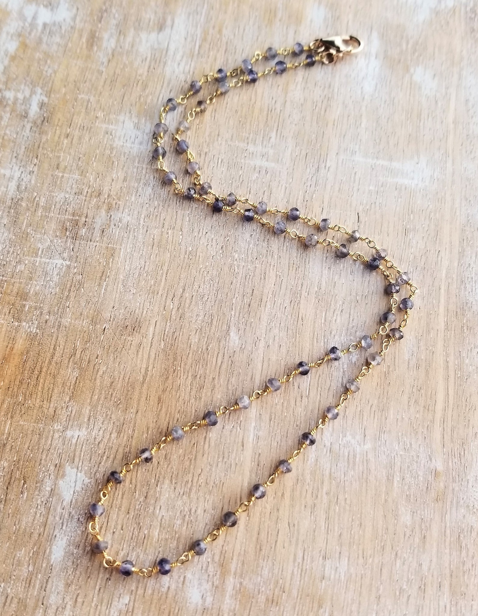 Natural Gray Jade Necklace Gold Gray Jade Beaded Necklace 16 | Etsy