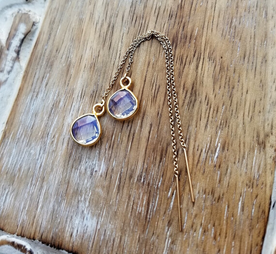 Clear Faceted Hydroquartz Threader Earrings, Teardrop Quartz Ear ...