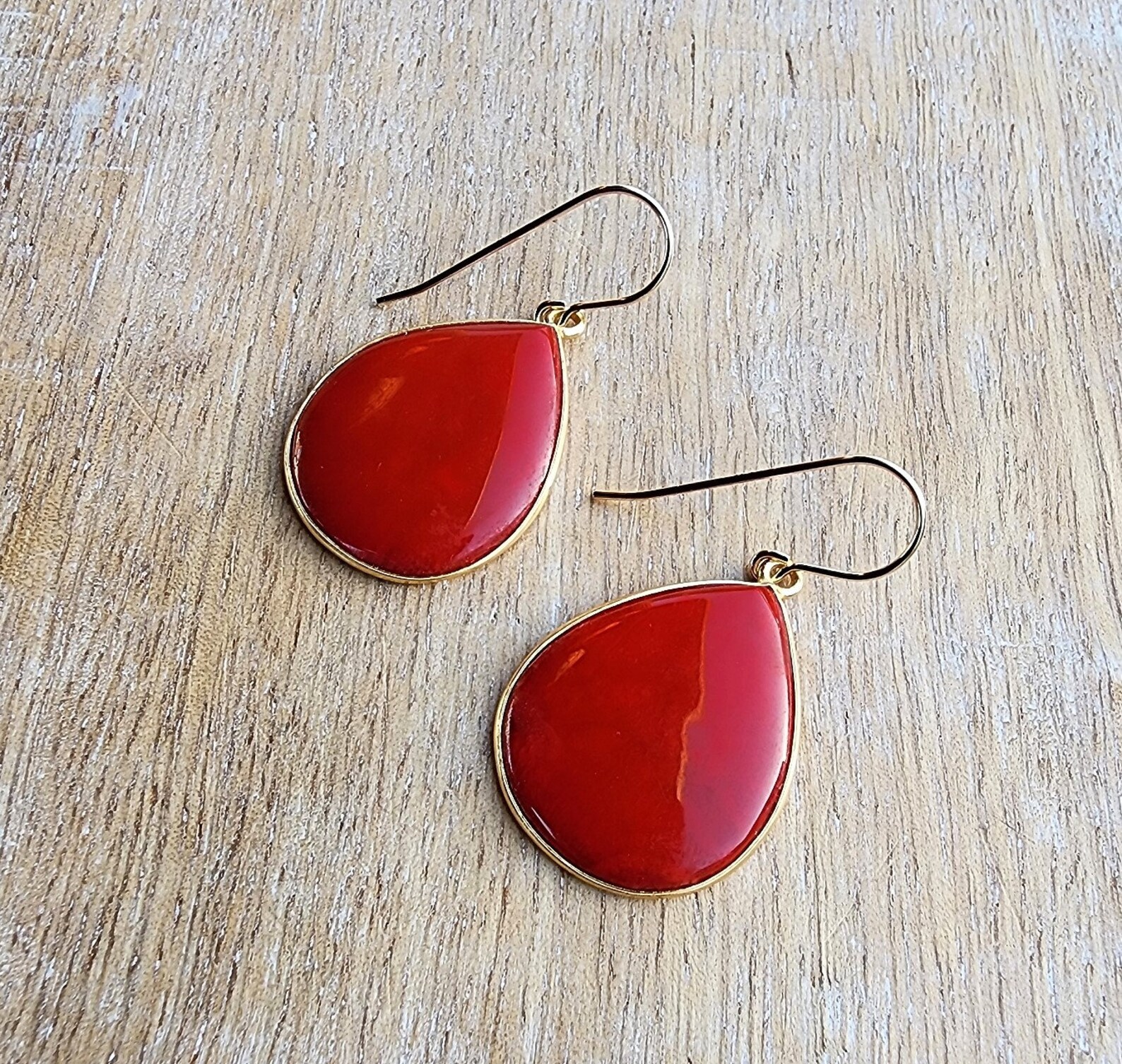 Red Coral Earrings Gold, Red Teardrop Earrings, Indonesian Red Coral ...