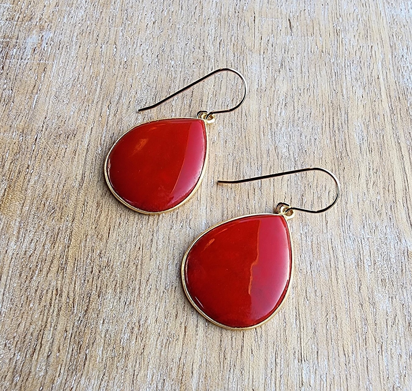 Red Coral Earrings Gold, Red Teardrop Earrings, Indonesian Red Coral ...