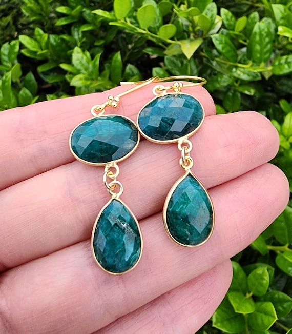 Faux emerald drop earrings store
