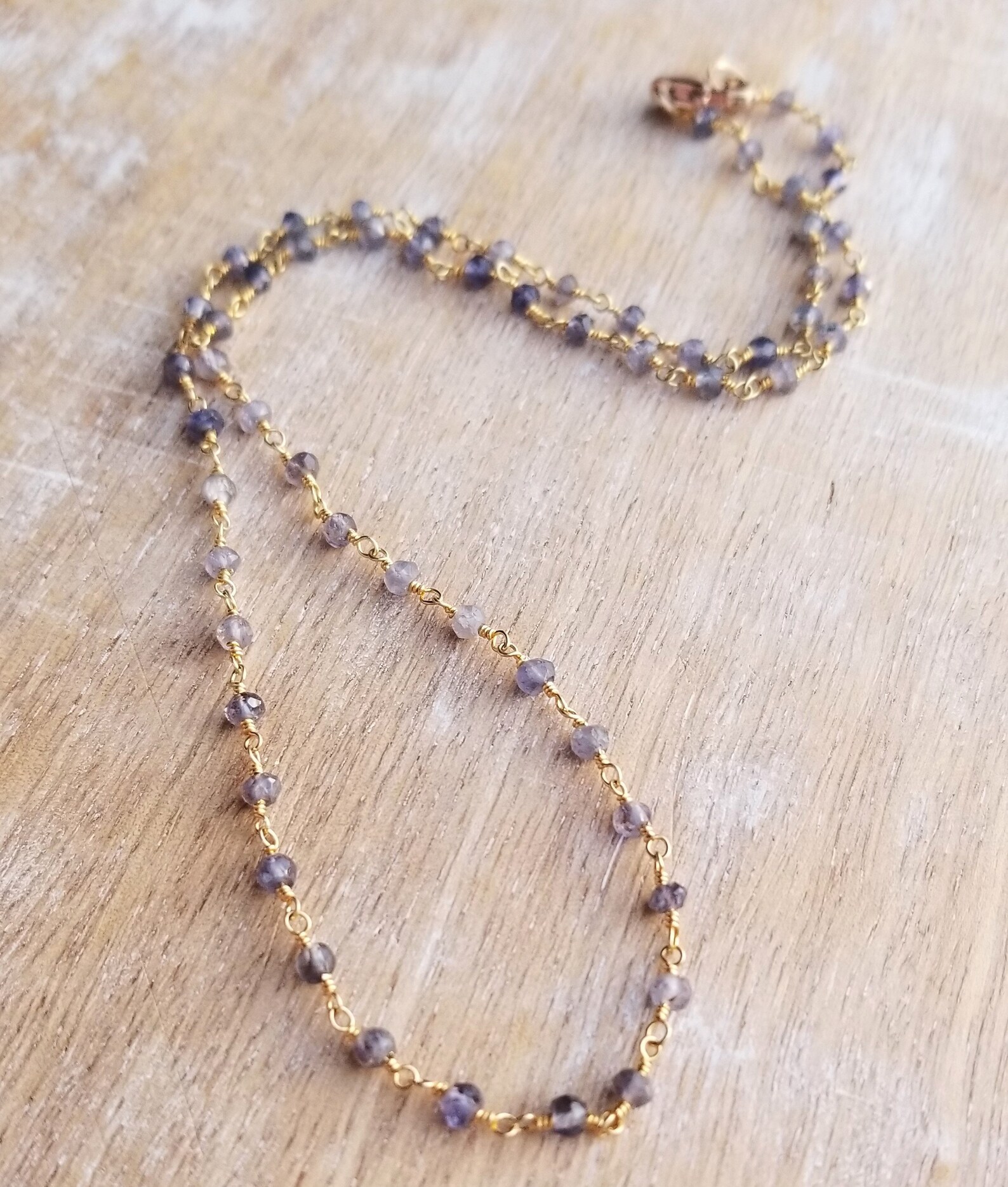 Natural Gray Jade Necklace Gold Gray Jade Beaded Necklace 16 | Etsy