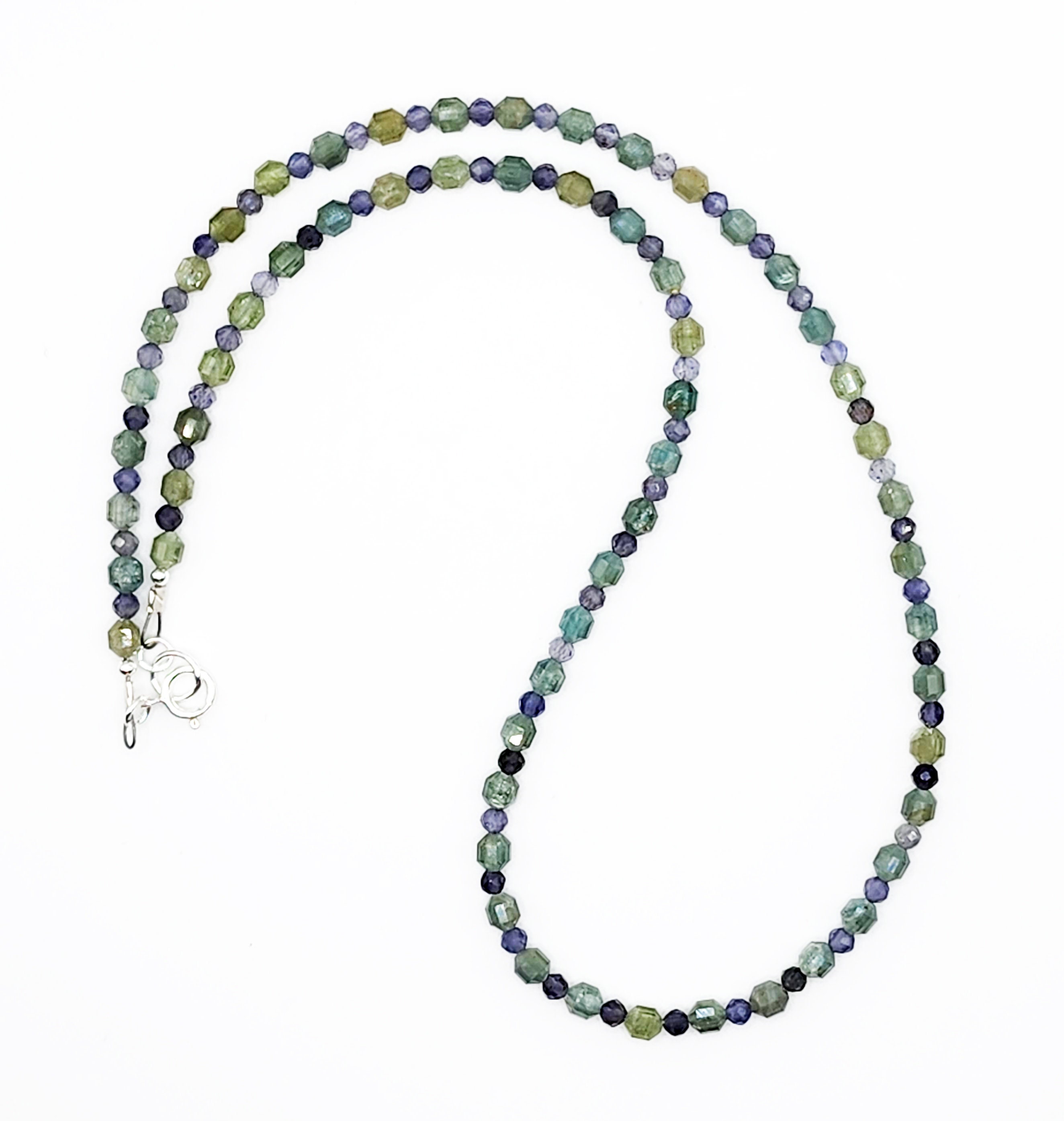 Green Apatite and Iolite Gemstone Necklace Sterling Silver, Tiny Green ...