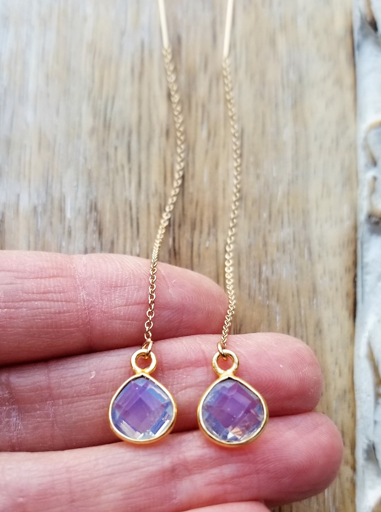 Clear Faceted Hydroquartz Threader Earrings, Teardrop Quartz Ear ...