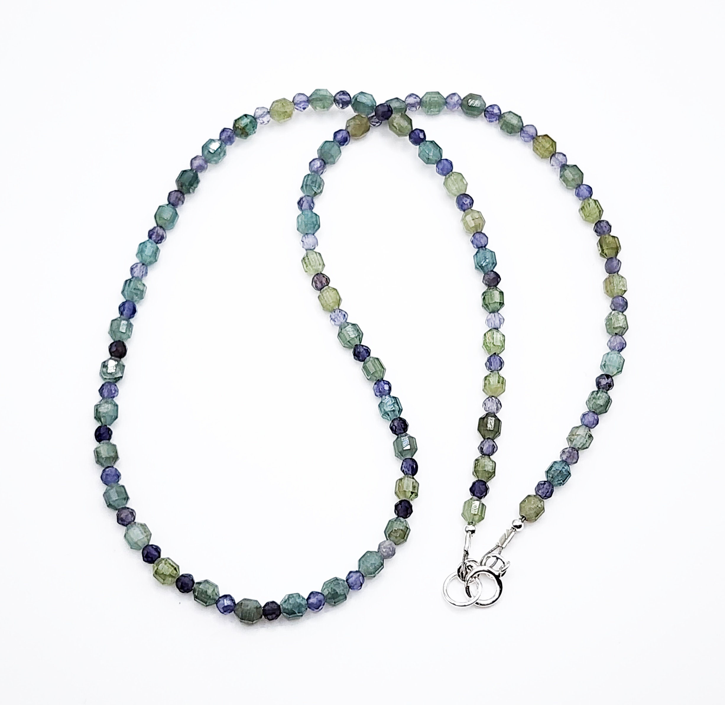 Green Apatite and Iolite Gemstone Necklace Sterling Silver, Tiny Green ...