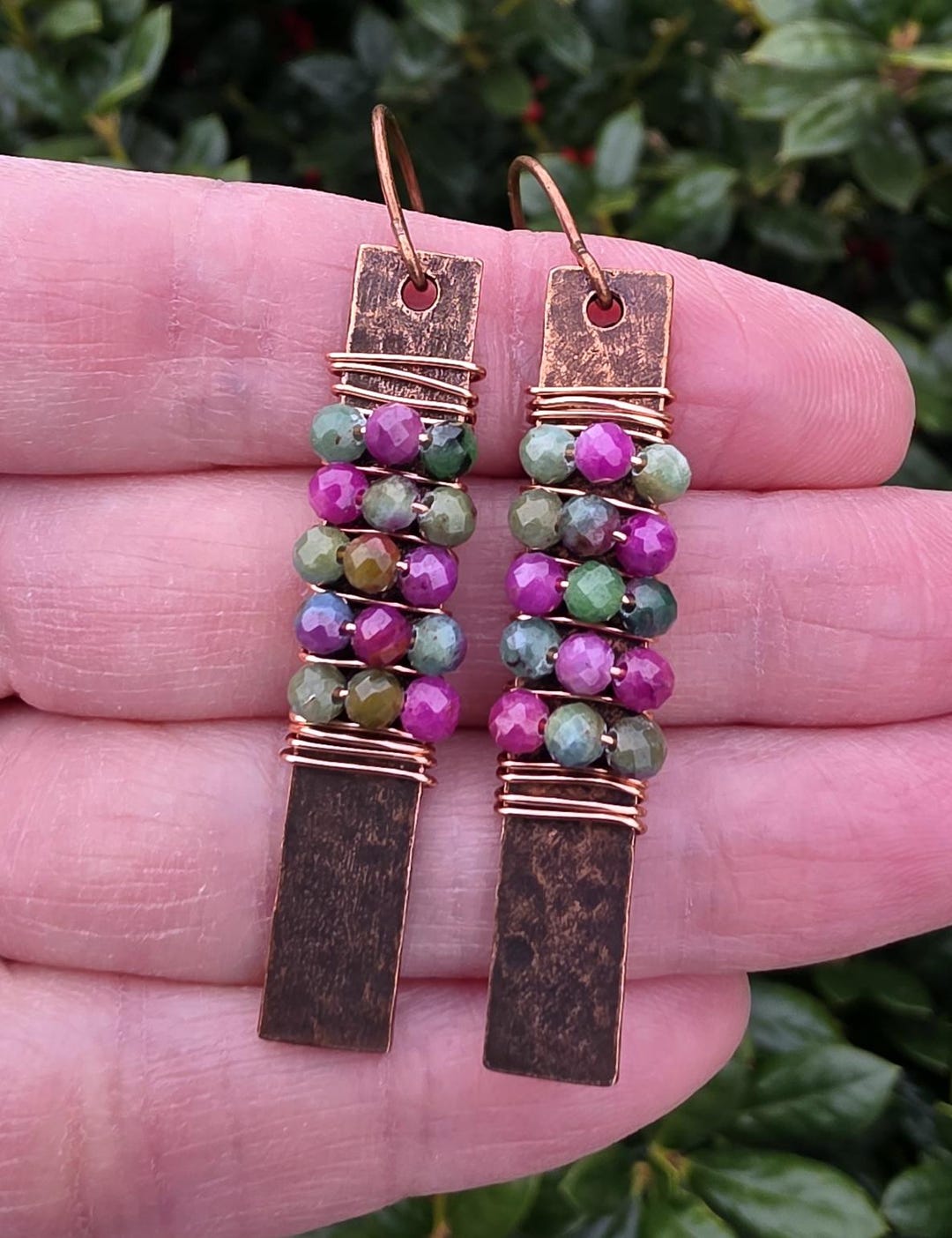 Ruby Fuchsite Gemstone Earrings Copper, Wire Wrapped Gemstone Earrings ...