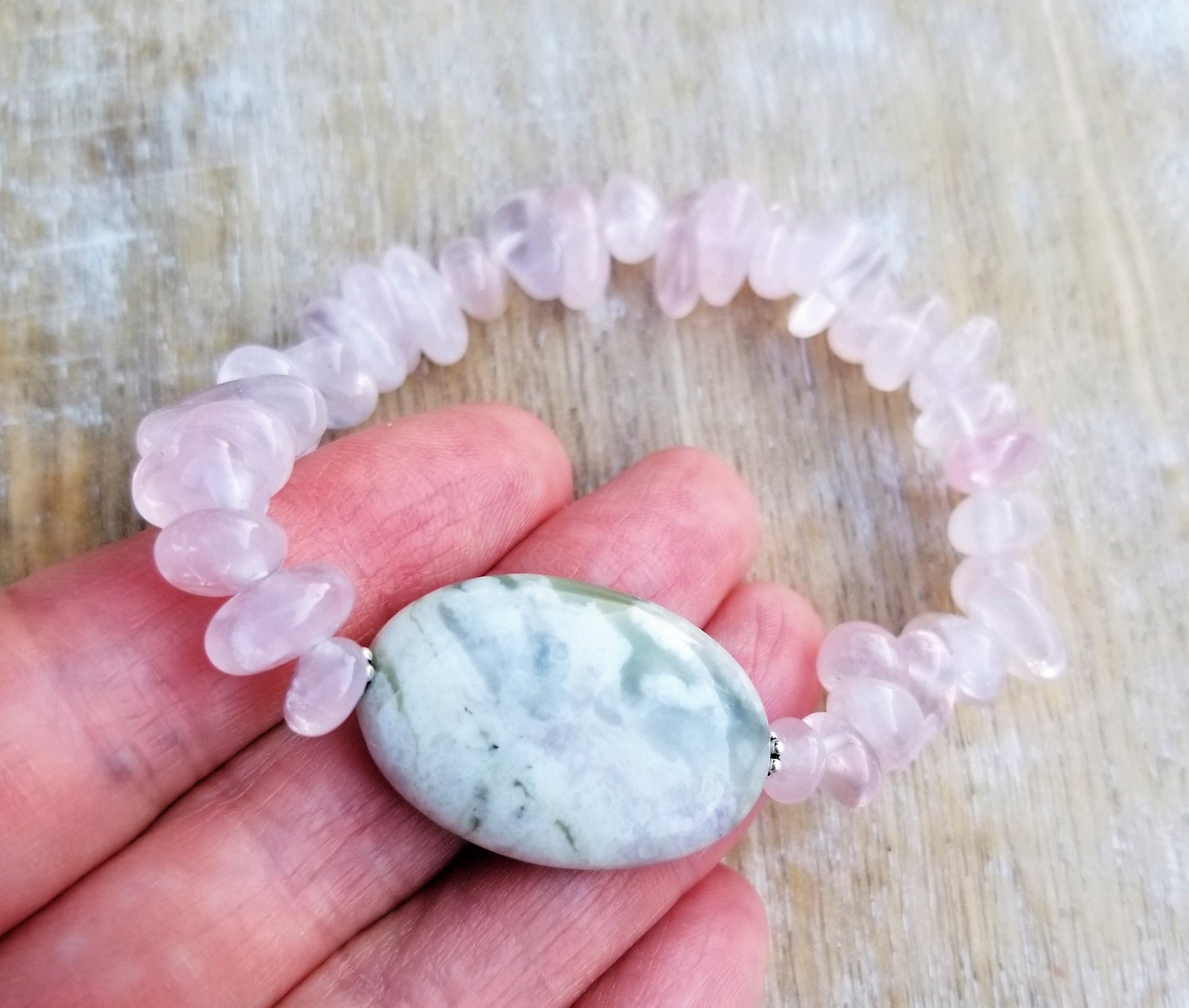 Light Pink Rose Quartz Pebble Chip Bracelet, Oval Agate Bracelet, Rose ...
