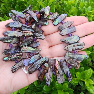 Freshwater Peacock Biwa Pearls Necklace Sterling Silver, Amethyst ...