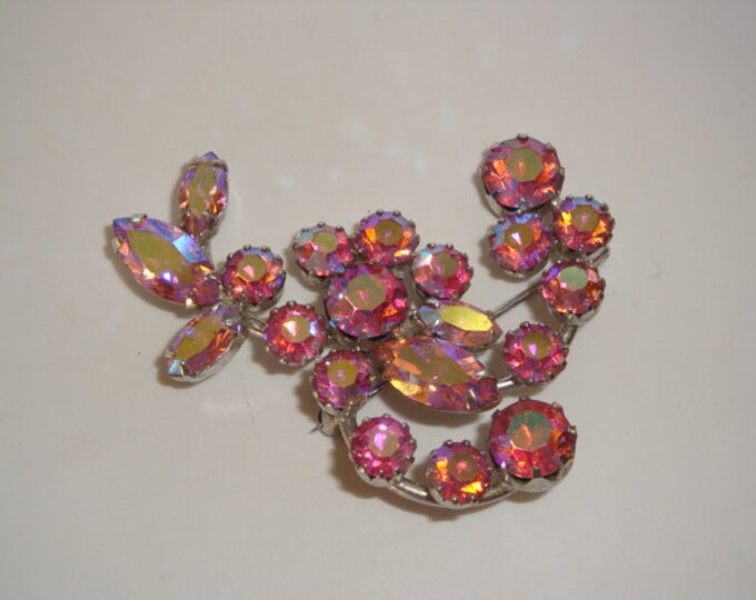 Signed Kramer Aurora Borealis Dog Tooth Set Pink Rhinestone - Etsy