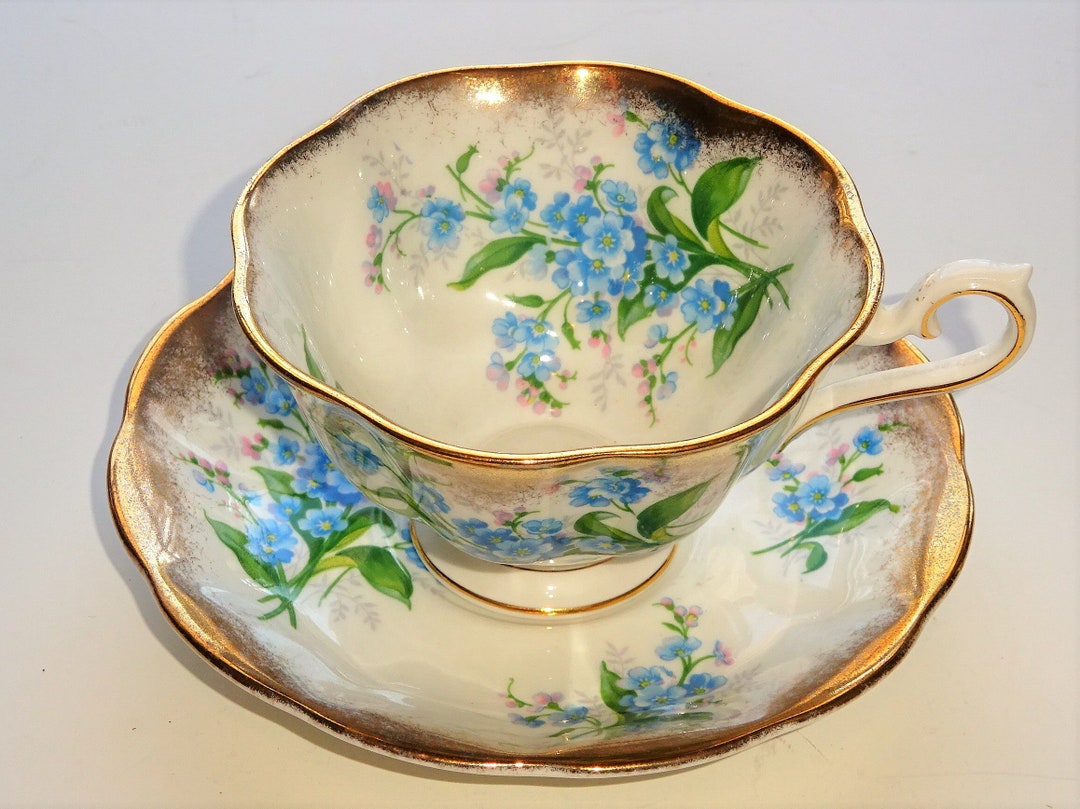 RARE Forget-me-not Tea Cup and Saucer by Royal Albert England - Heavy ...