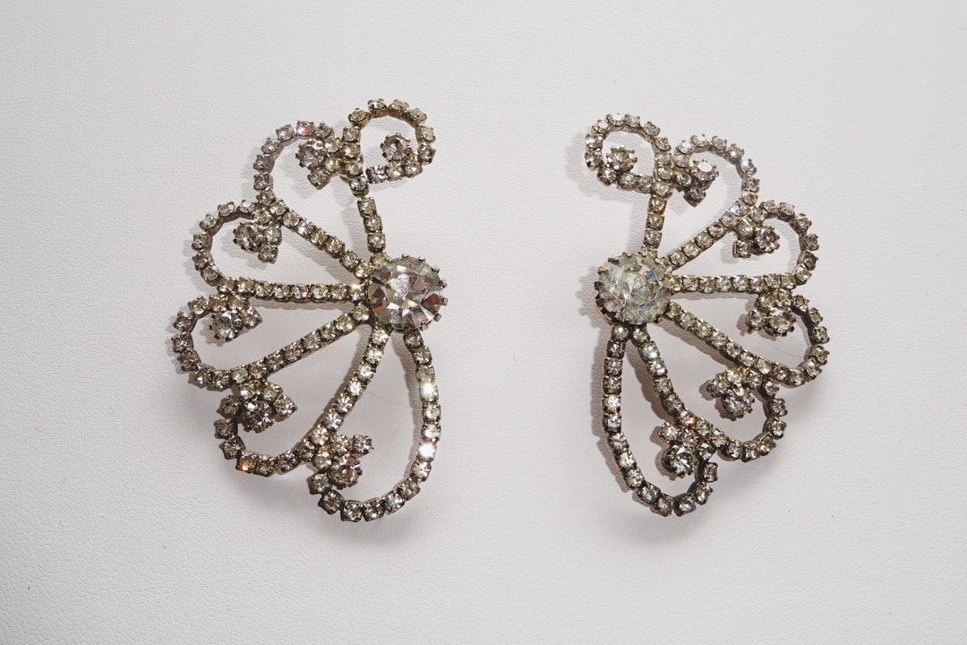 Dazzling Vintage Rhinestone 'swirl Like' Design Dressy Earrings - Etsy