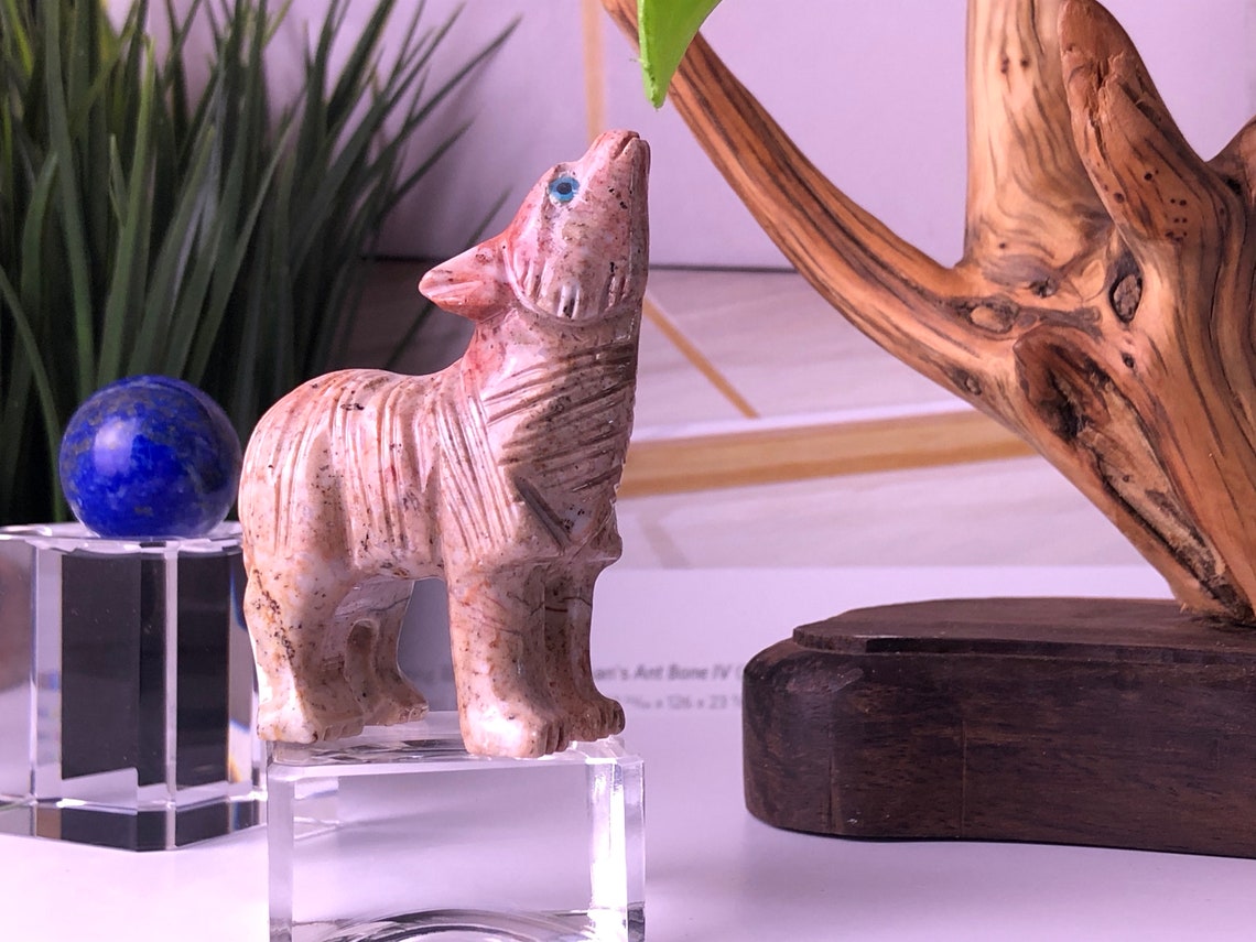 Natural Gemstone Hand Carved Wolf Decoration One of A Kine | Etsy