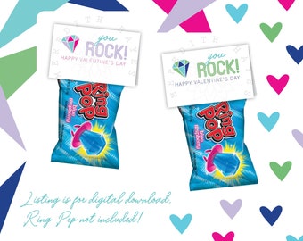 Printable Ring Pop Gem Valentines, Valentine Class Gift, Editable ...