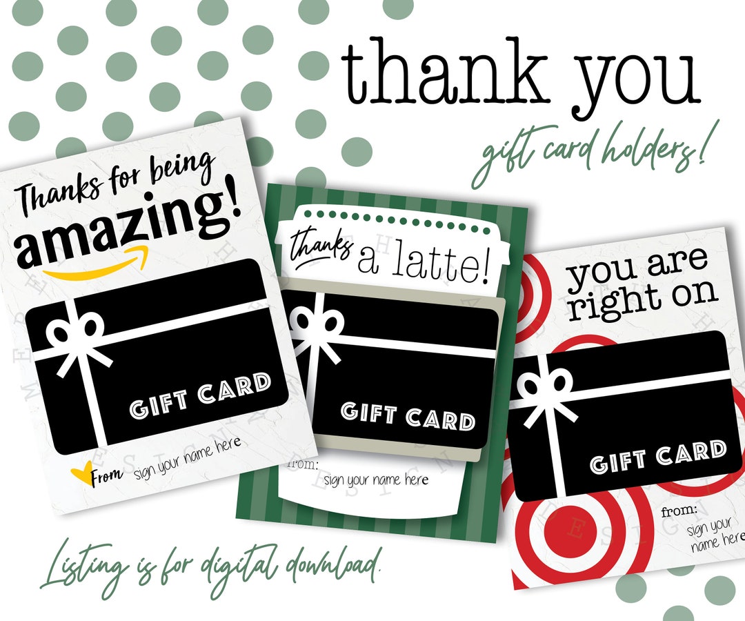 Thank You - Gift Card Holder Cards - Instant Download - Etsy