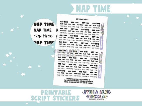 Nap Time Printable Script Stickers Printable Stickers - Etsy