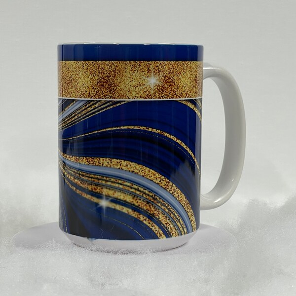Blue and Gold Mug - Etsy