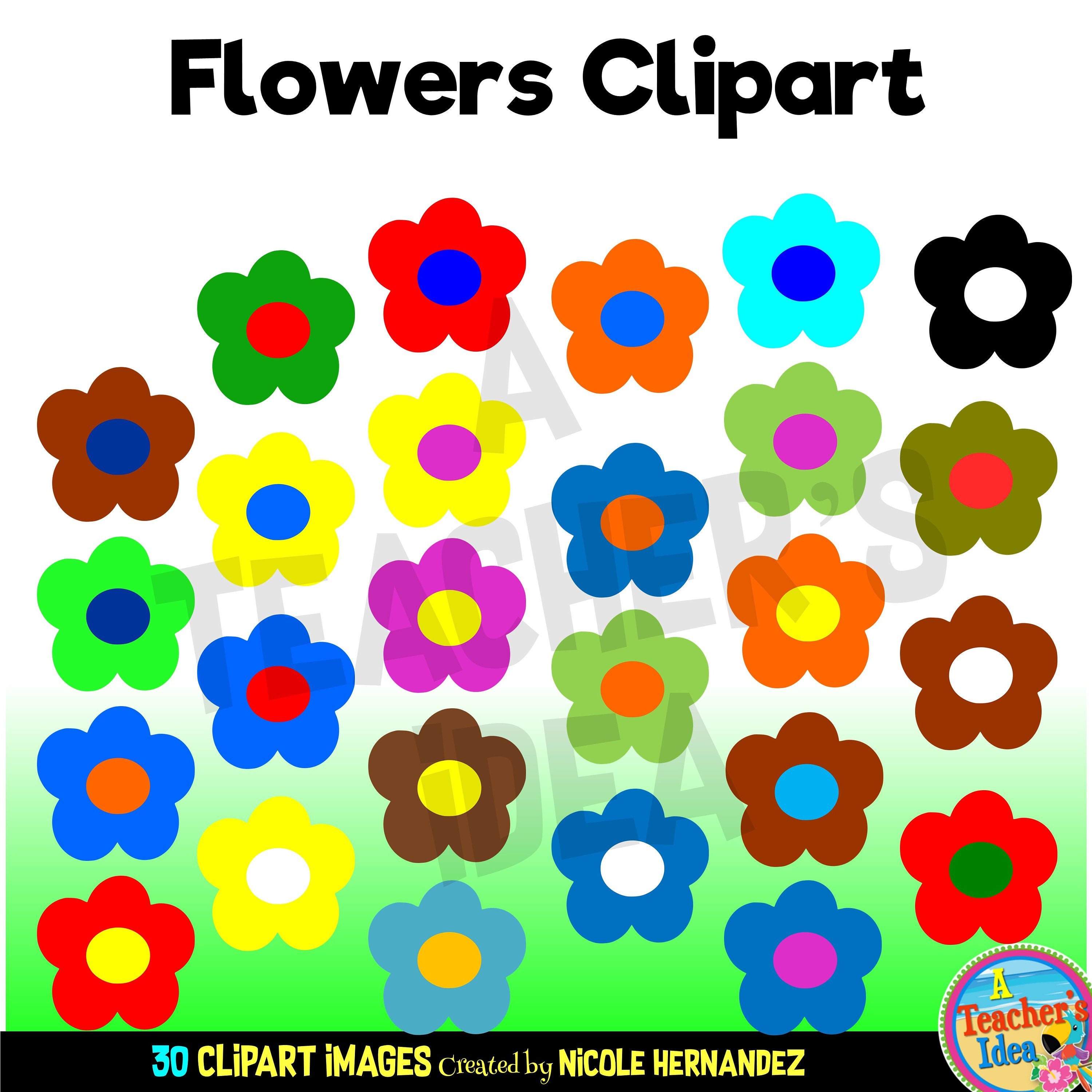 Bright and Colorful Flowers Clipart for Commercial Use, Digital Clipart ...