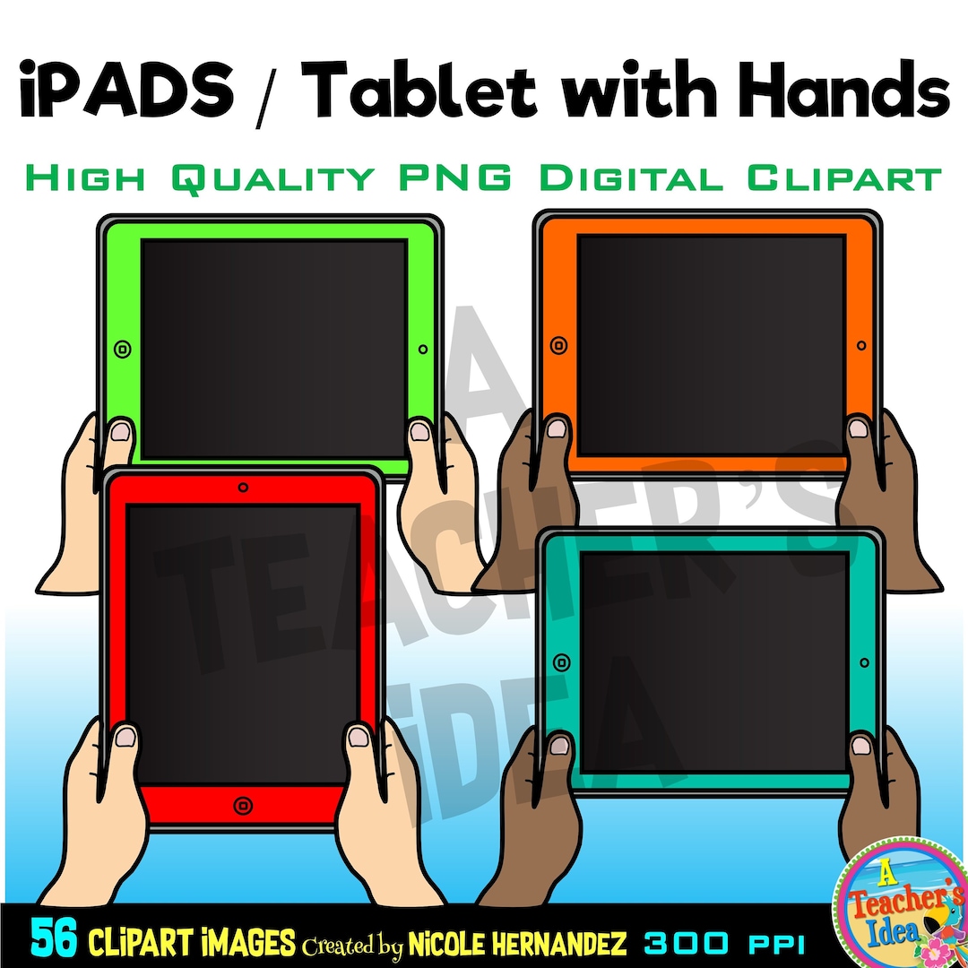 56 Tablet With Hands Clipart, iPad With Hands Clipart, Different Skin ...