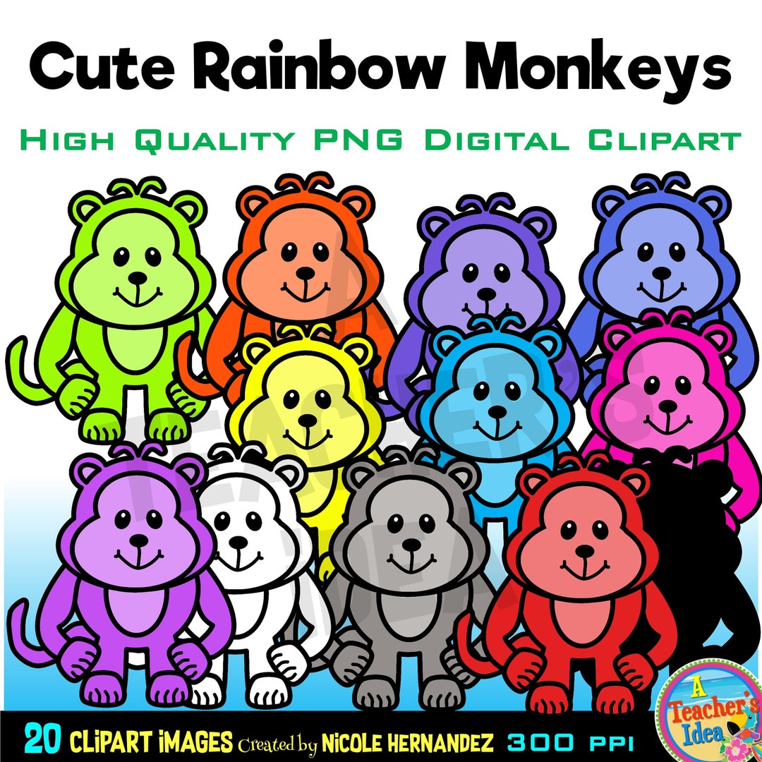 Cute Rainbow Monkeys, Png Clipart, Digital Clipart for Commercial Use ...