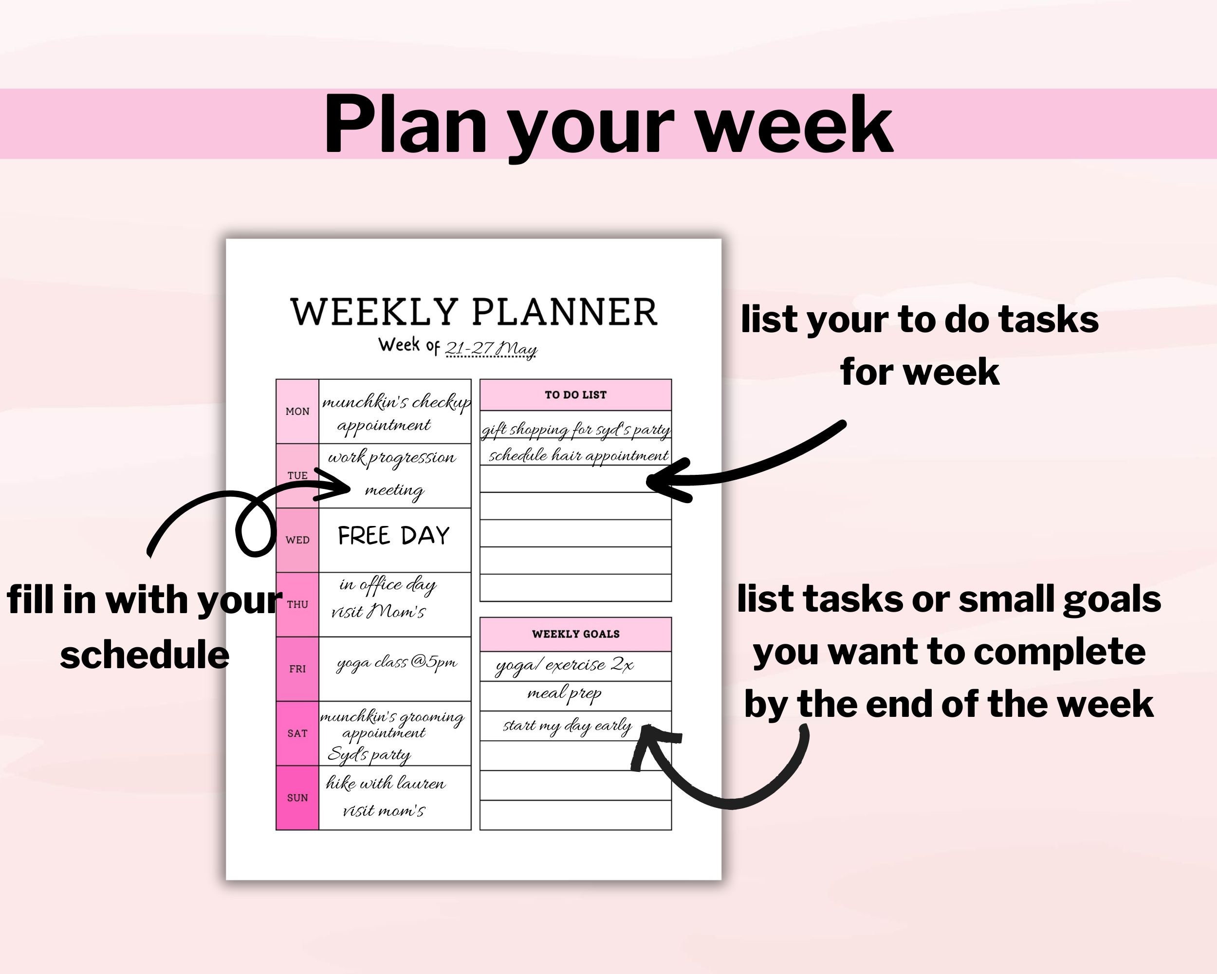 Undated Weekly Planner Printable, Printable Weekly Productivity Planner ...