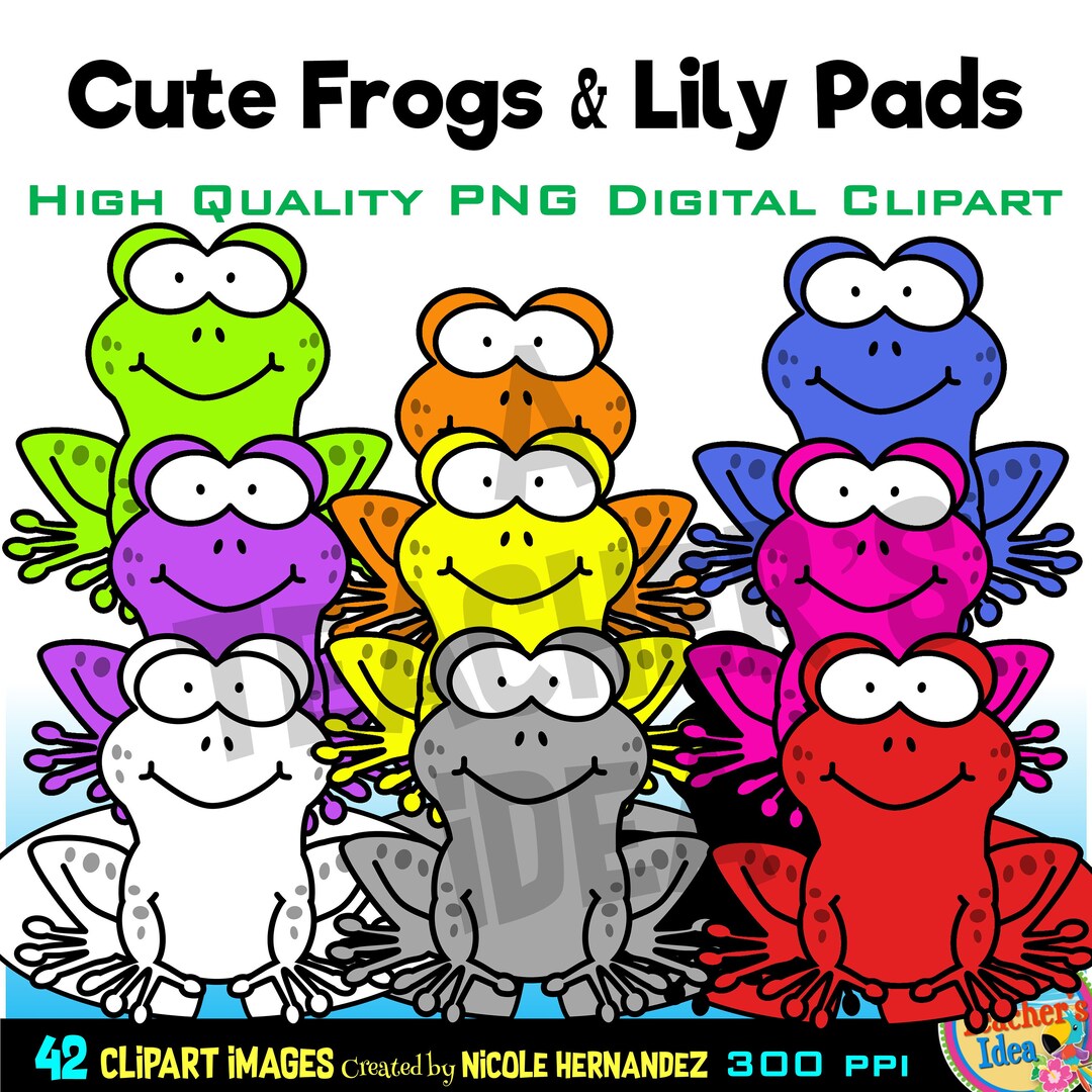 Cute Frogs and Lily Pads, Png Clipart, Digital Clipart for Commercial ...