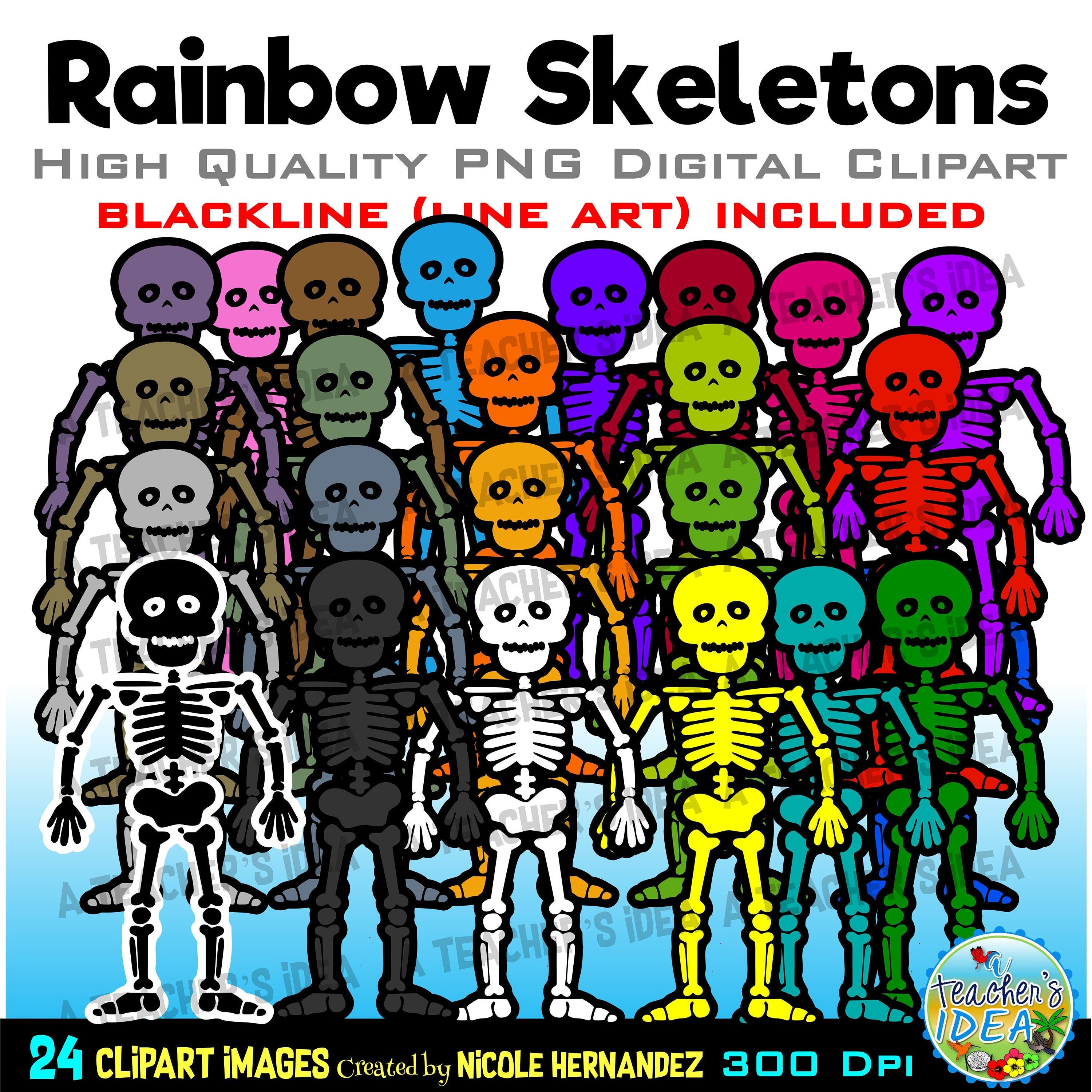 Rainbow Skeletons Clipart for Commercial Use, Digital Clipart, Png ...