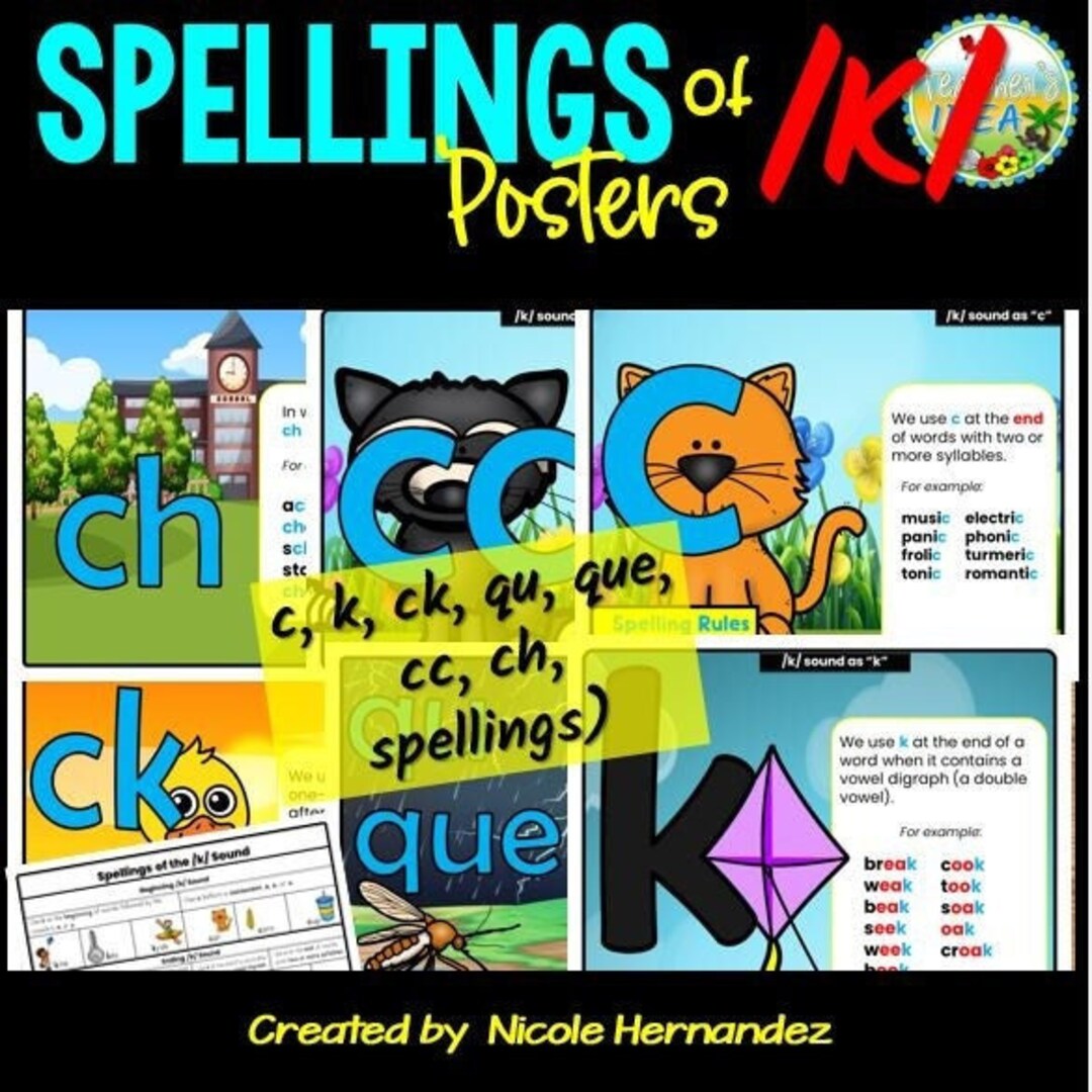 Spelling Rules Posters Spelling Printables of K Sounds Instant Download ...