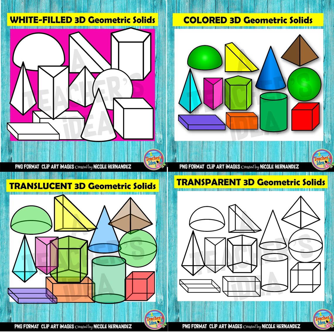 3D Shapes Clipart Solid Shapes PNG Clipart Digital Download - Etsy Canada