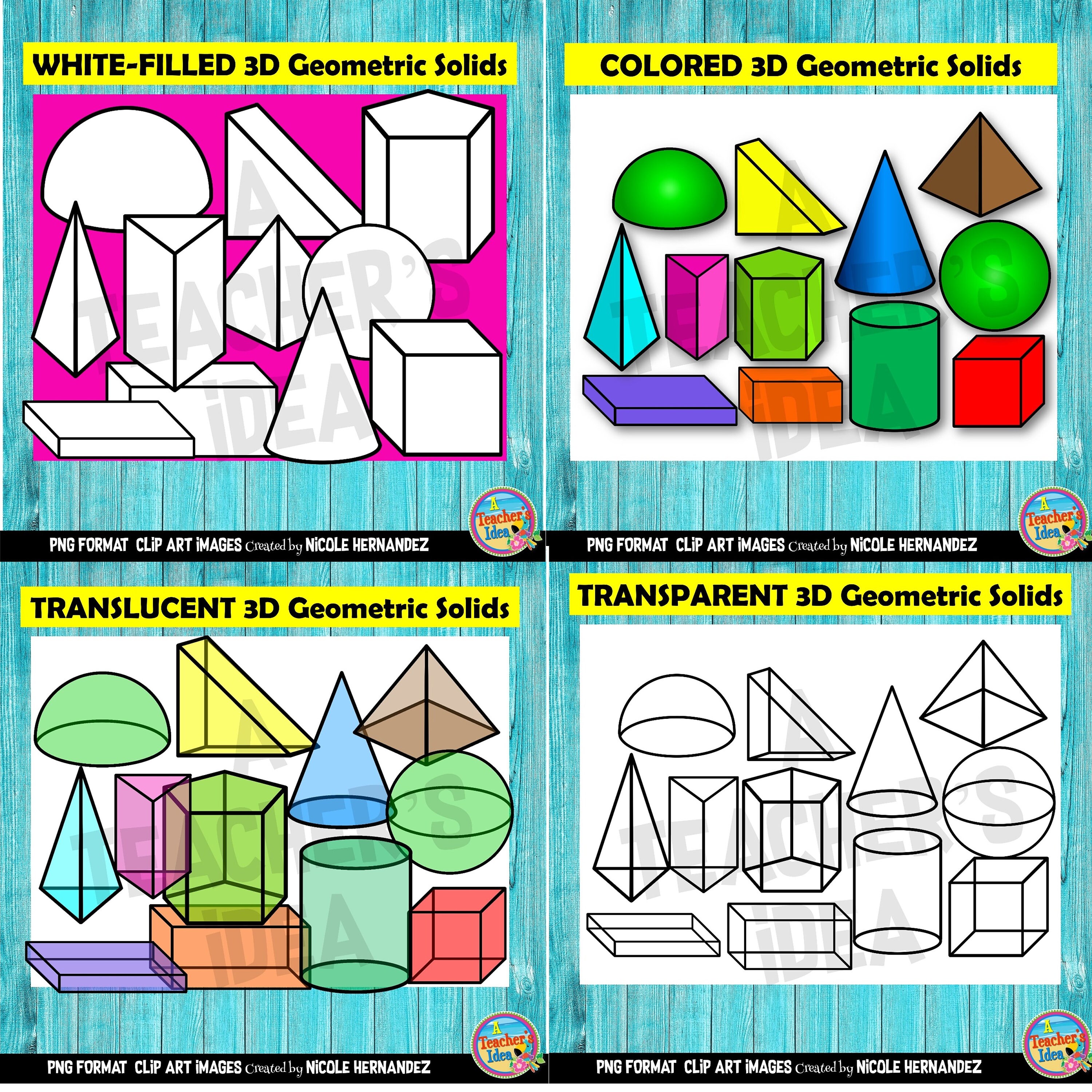 3D Shapes Clipart Solid Shapes PNG Clipart Digital Download - Etsy Canada