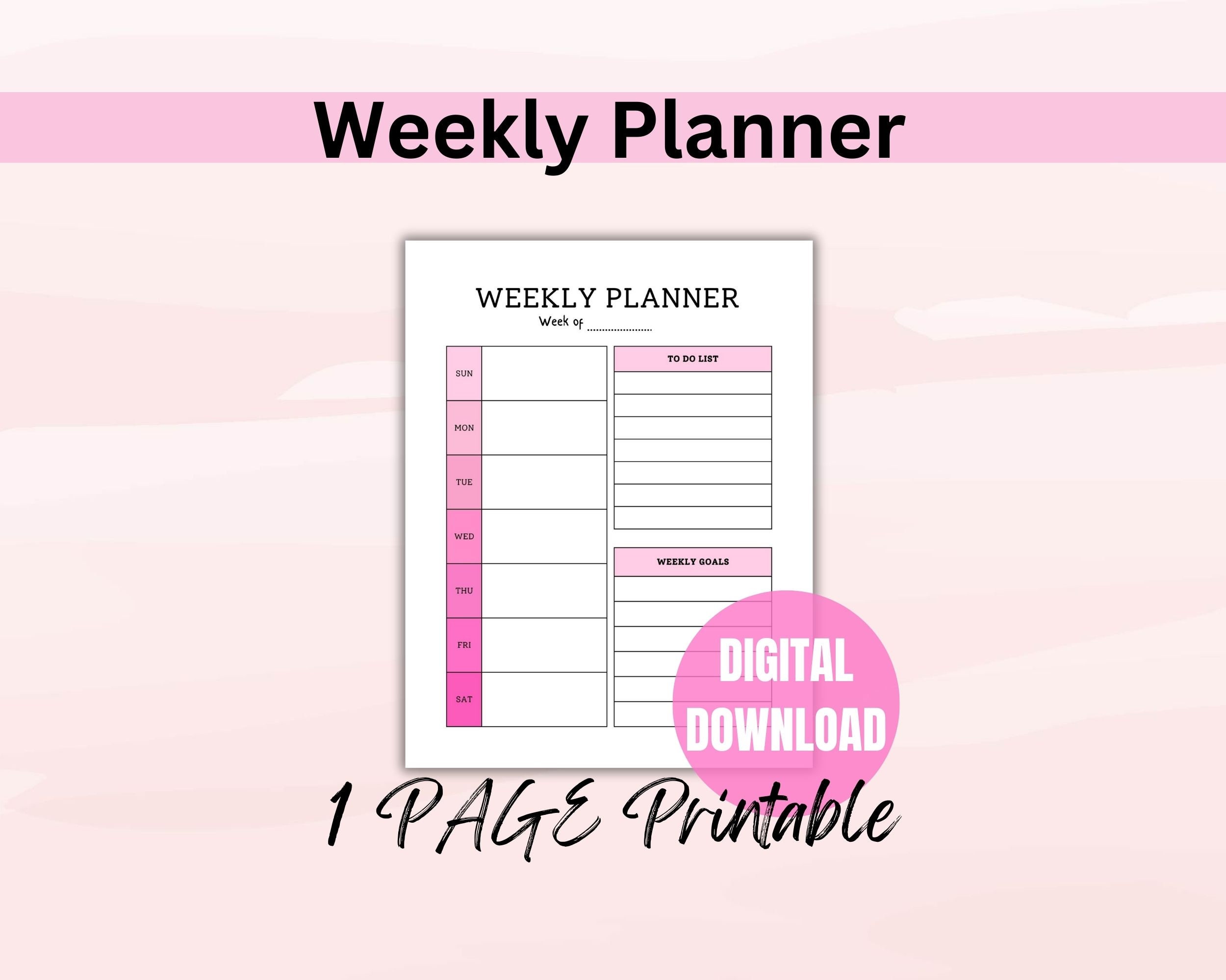 Undated Weekly Planner Printable, Printable Weekly Productivity Planner ...