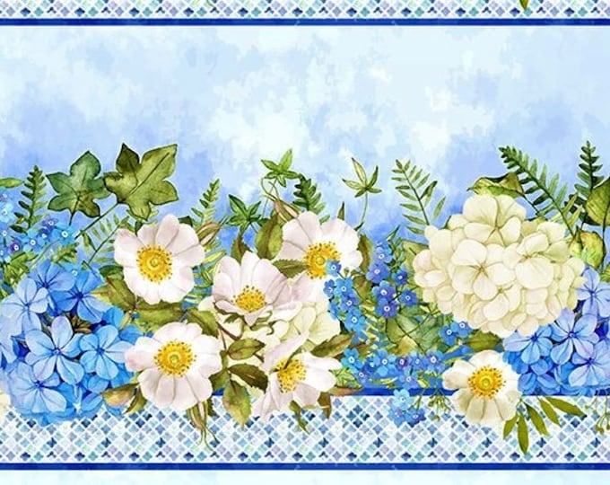 Periwinkle Spring Repeating Border Stripe Fabric, Quilt Fabric, Cotton ...