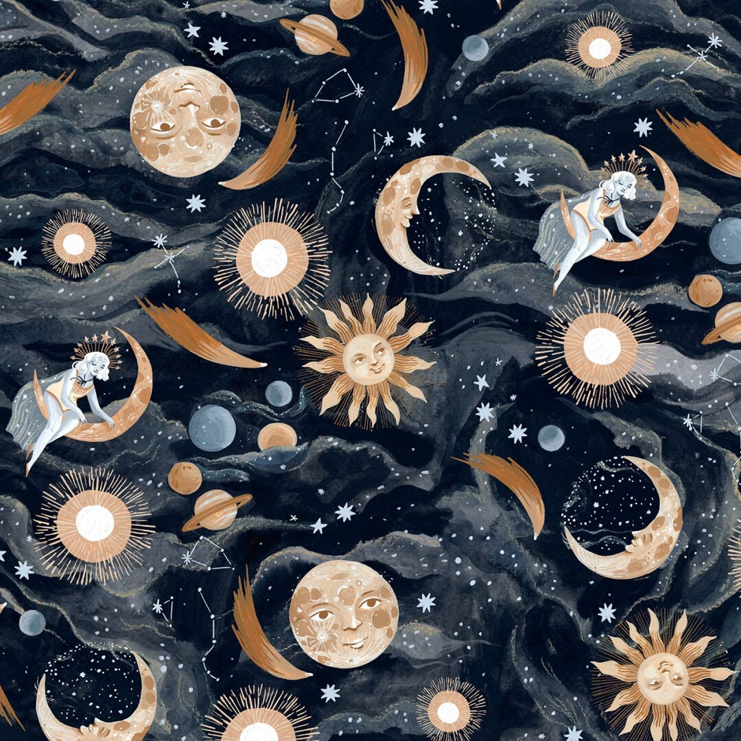 Art Deco Crescent Moon Fabric by the Yard Dear Stella Cotton Quilting ...