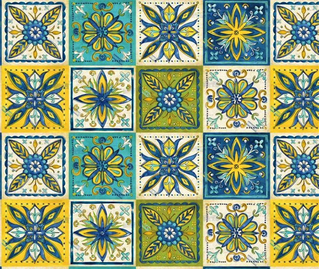 Tuscan Town Tiles Overall Print Fabric, Cotton Fabric, Quilting Fabric ...