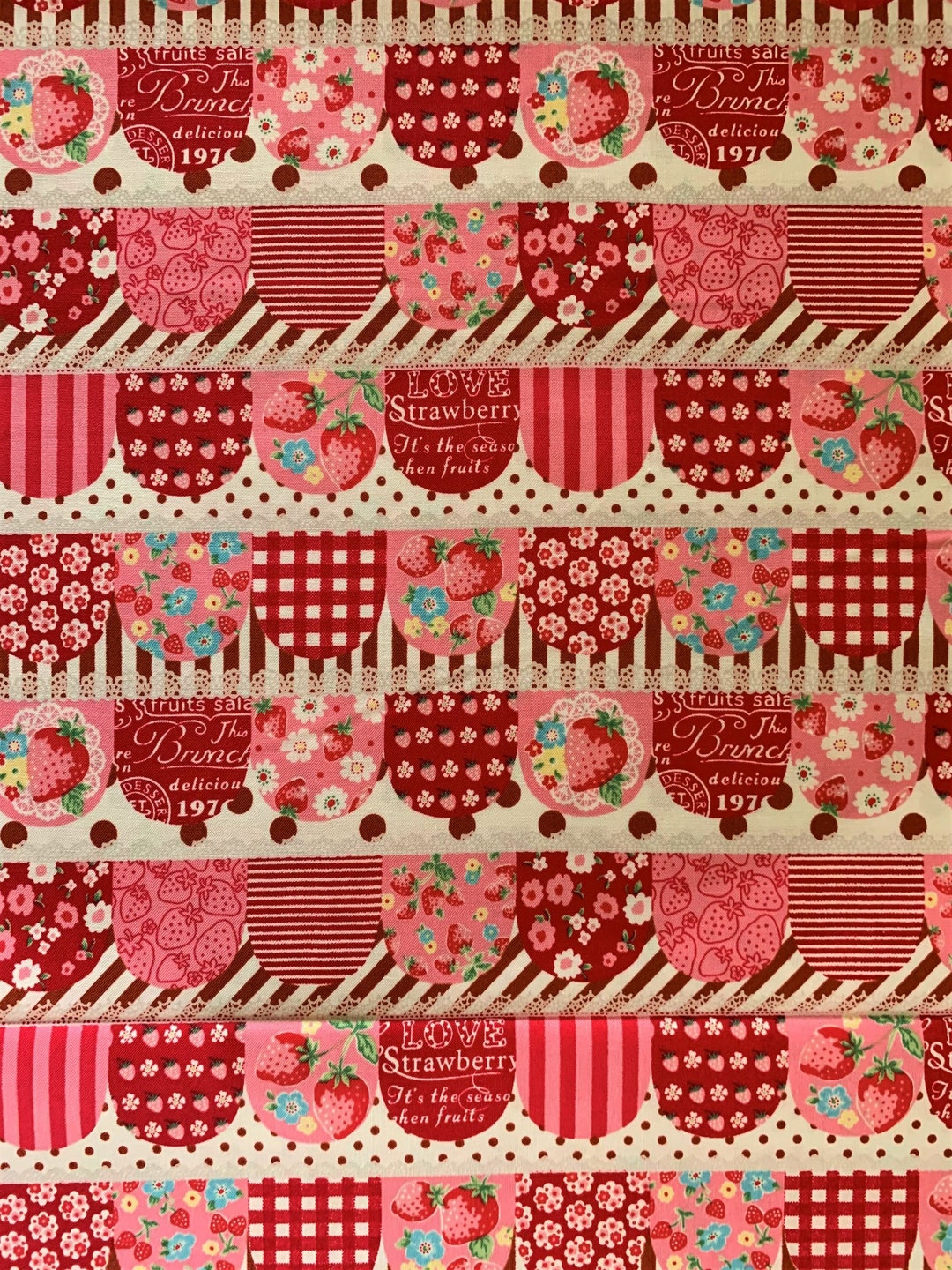 Strawberry Delight Overall Print Fabric, Kokka, Cotton Fabric, 44 Wide ...