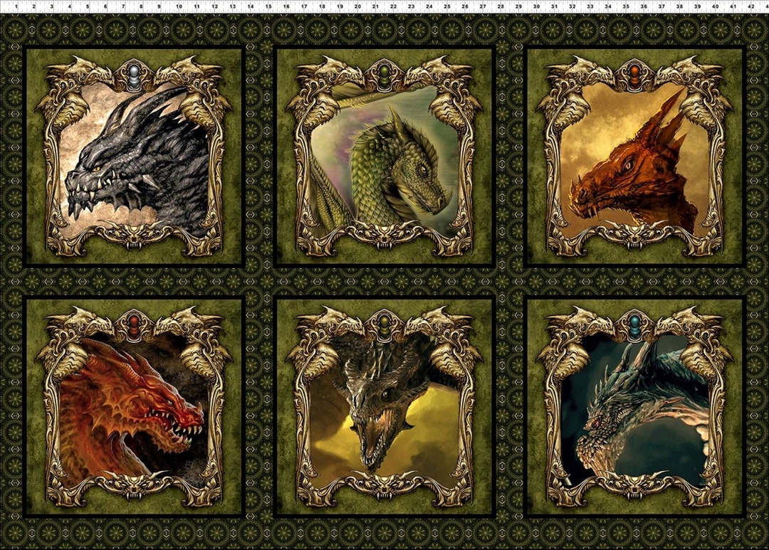 Dragons the Ancients Fabric Panel, Quilting Fabric, Cotton Fabric, 24 ...