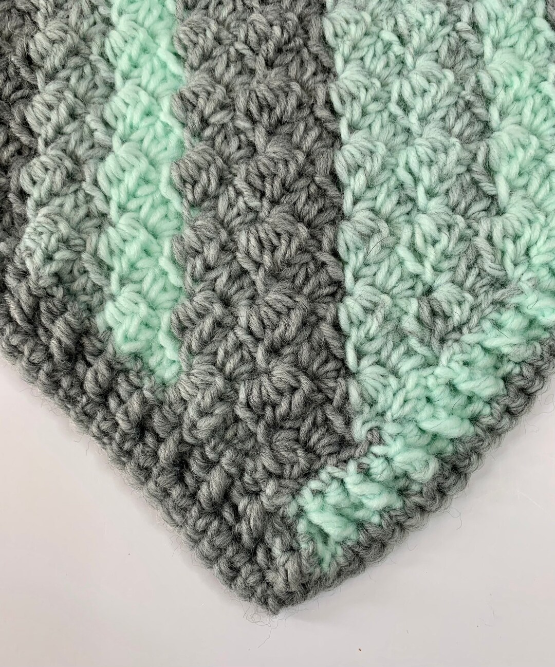 Muted Green & Gray Diagonal Striped Crochet Blanket - Baby, Toddler ...