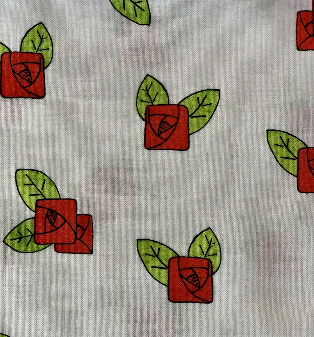 Be Mine Valentine Red Roses White Fabric, Cotton Fabric, Flower Print ...