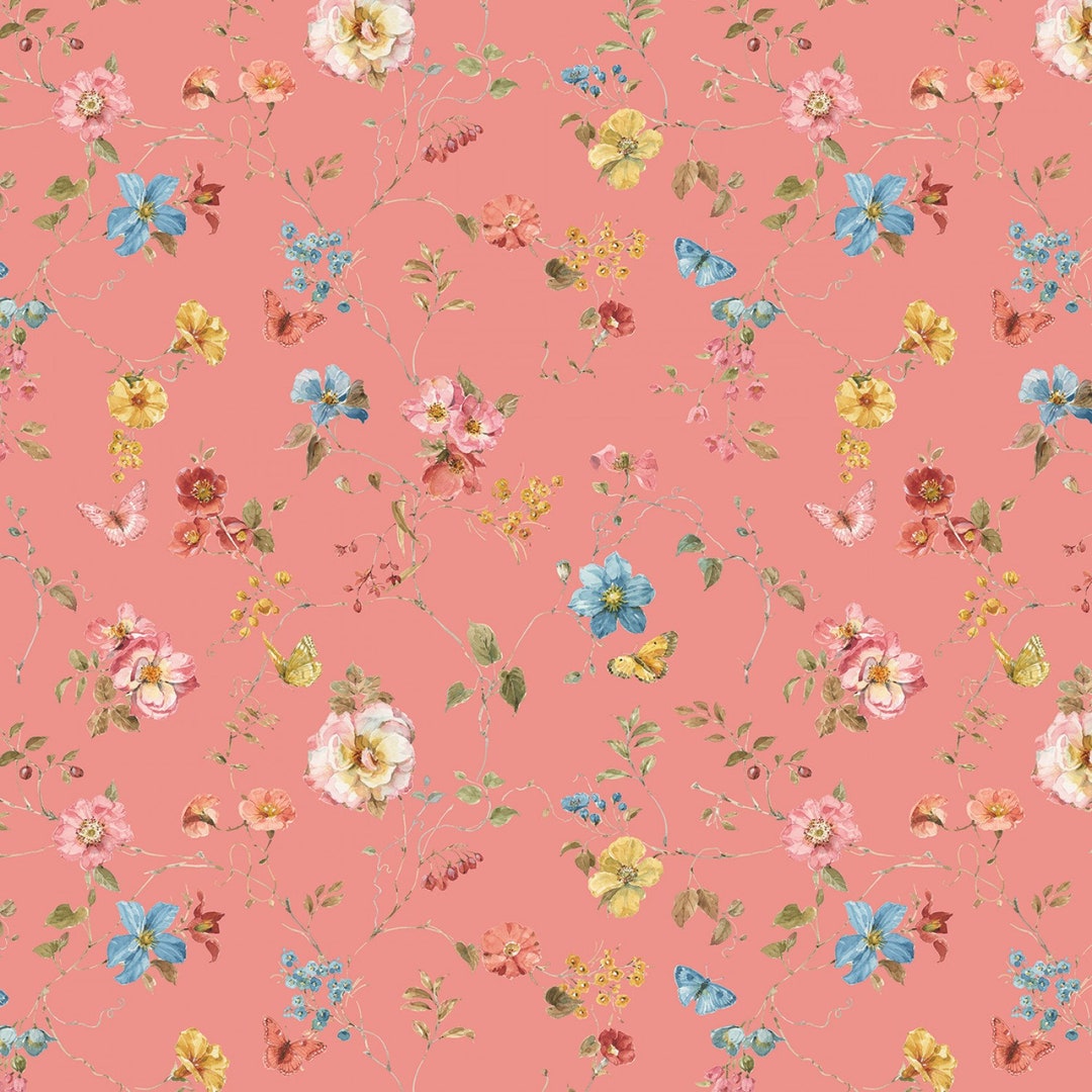 Countryside Floral Coral Allover Print Fabric C14533R-CORAL Riley Blake ...