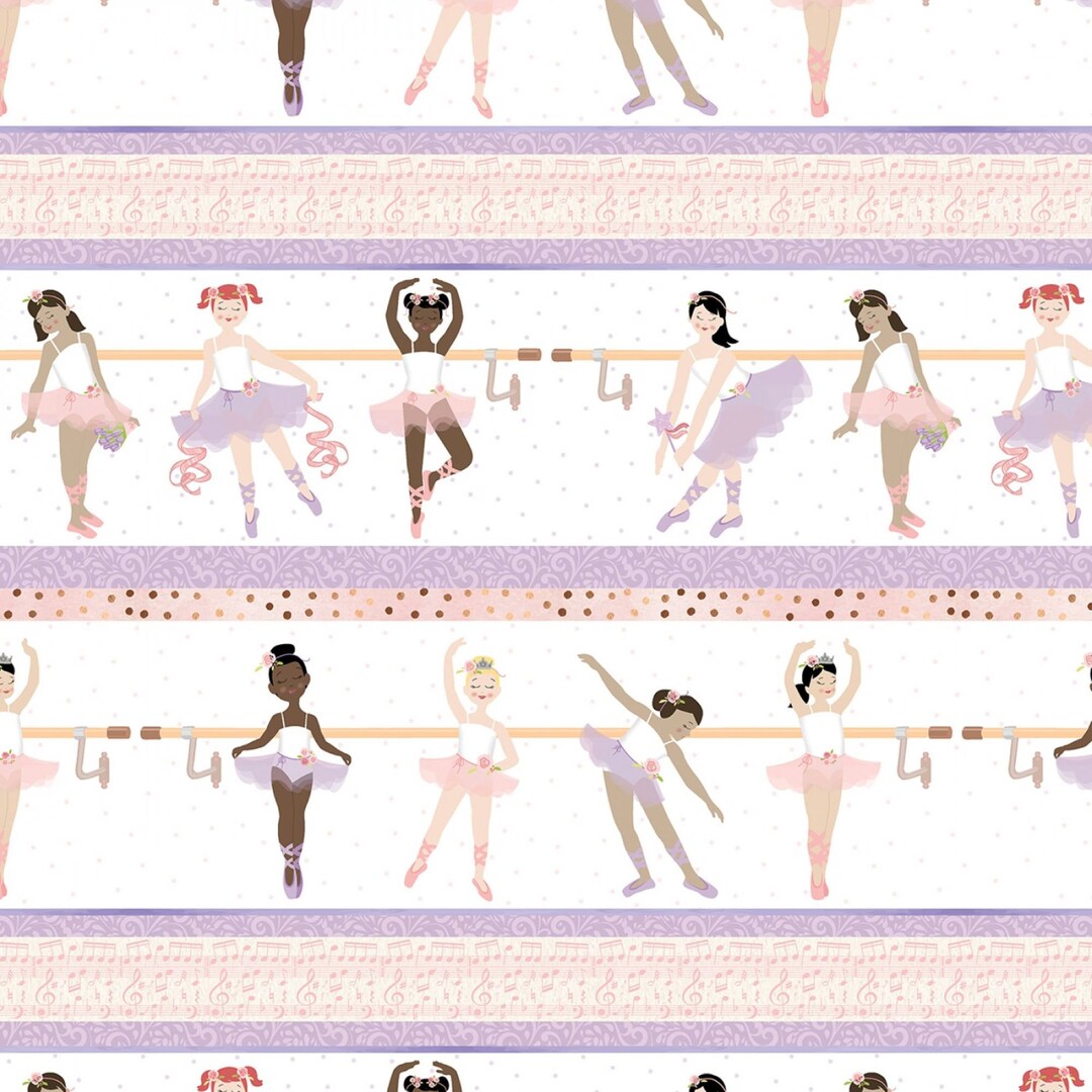 Tutu Cute at the Barre Stripe Fabric Benartex 14136B-99 Cotton Fabric ...