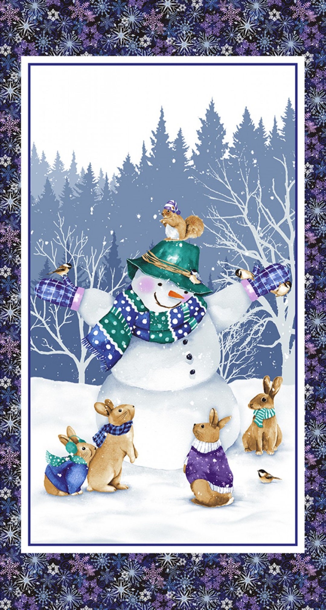 Flurry Friends Snowman Fabric Panel, Cotton Fabric, Quilt Fabric ...