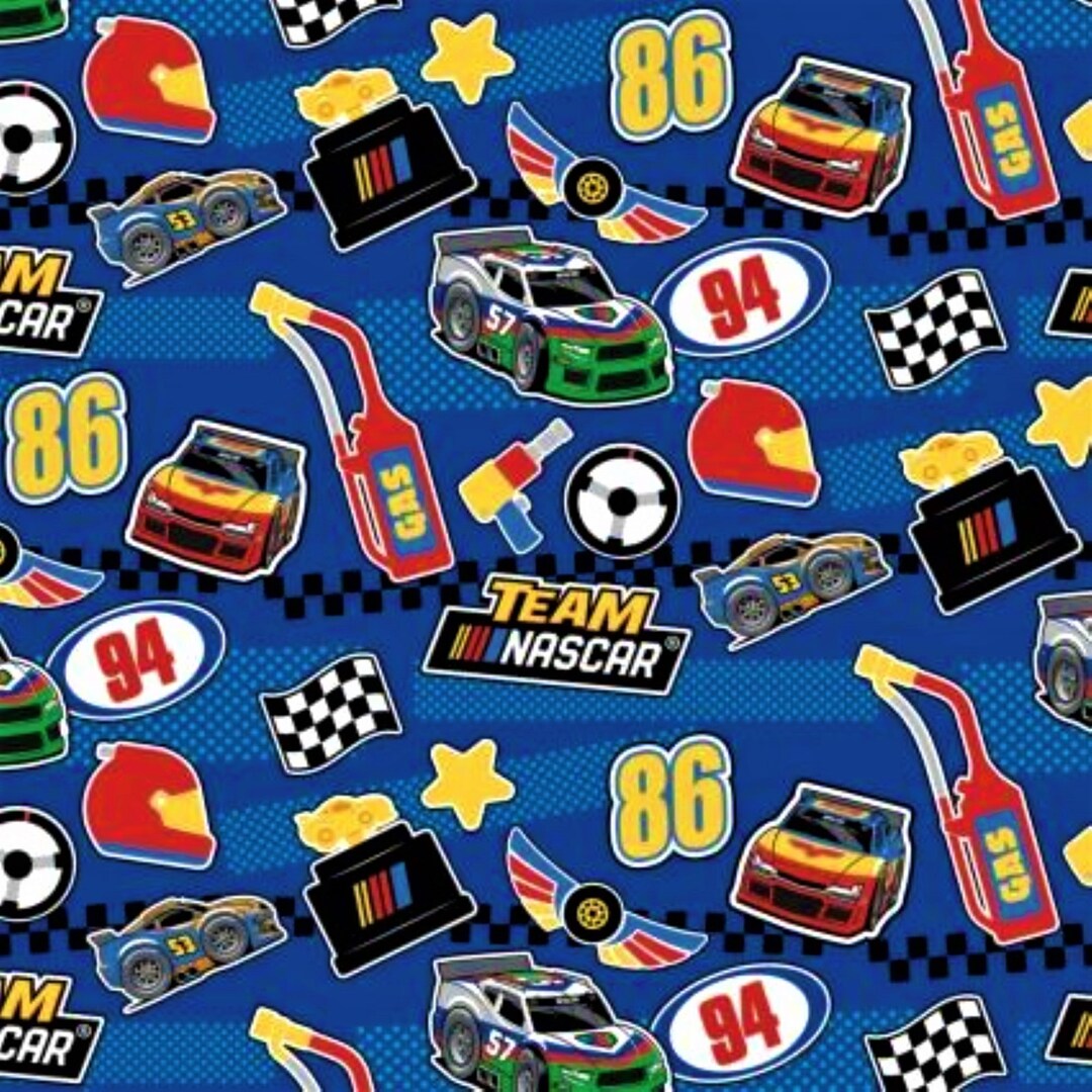 Race Car Overall Print Fabric, Cotton Fabric, Fabric by the Yard, Quilt ...