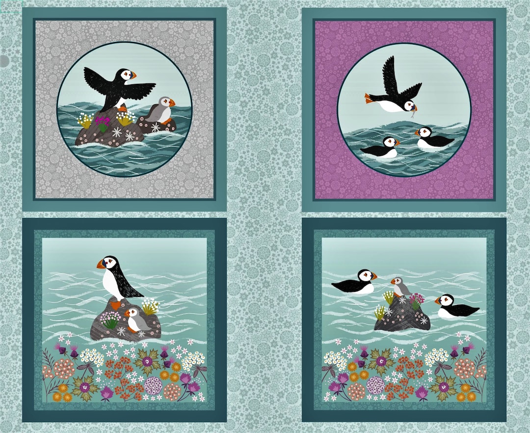 Puffin Bay Cotton Fabric Panel for Quilt, Pillow, Cushions, 36" X 44 ...