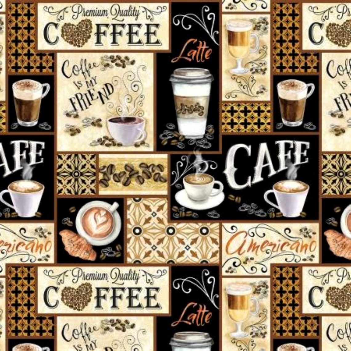 For Love of Coffee Coffee Time Panel Quilt Fabric Cotton - Etsy