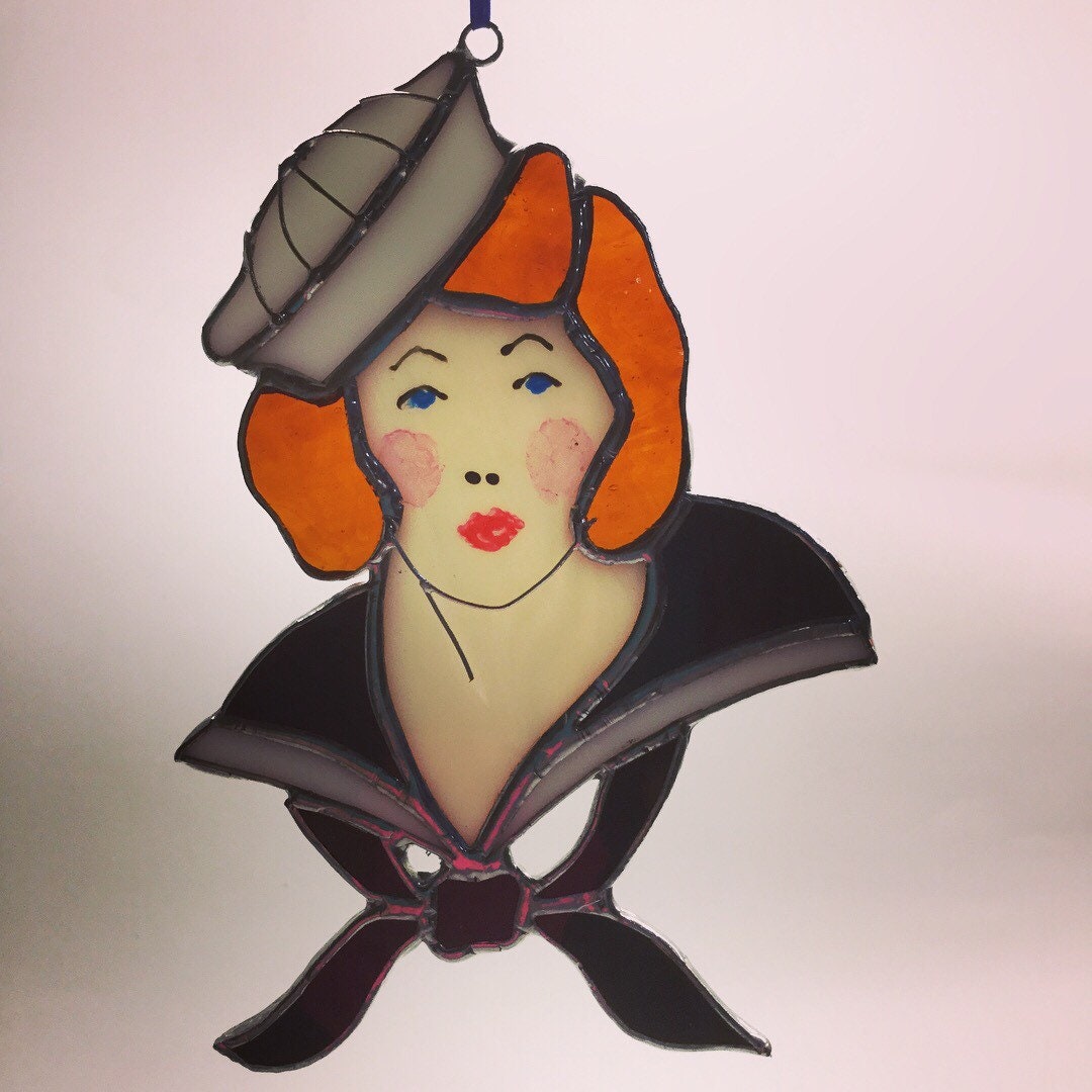 Sailor Jerry Style Pinup Girl Tattoo In Stained Glass Etsy