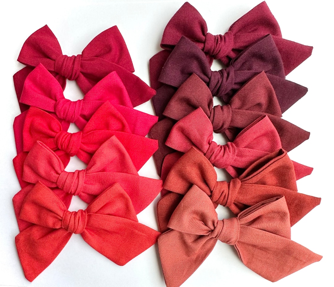 Red Schoolgirl Bow | 10 Shades, Medium | Hand Tied Bow, Fabric Hair Bow ...