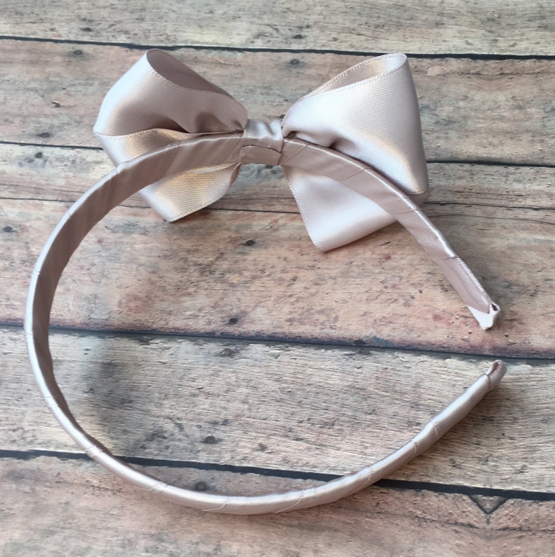 Tan Satin Bow on Hard Headband Large Tan Bow Ribbon Wrapped - Etsy